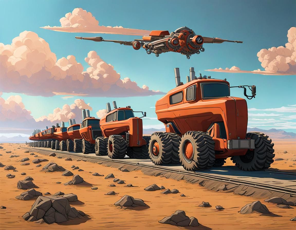 A herd of machines crossing the wasteland - AI Generated Artwork ...