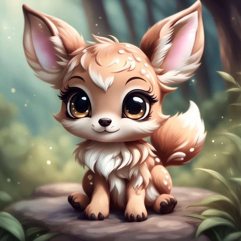 CHIBI cute FAWN flufy | BIG EYES | BIG Head | SITTING IN THE KAWAII ...