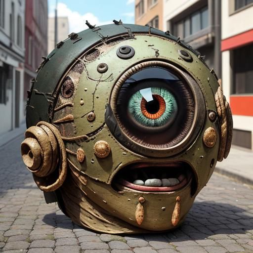 a close-up material mummy patched clay and wire sculpture with weird ...