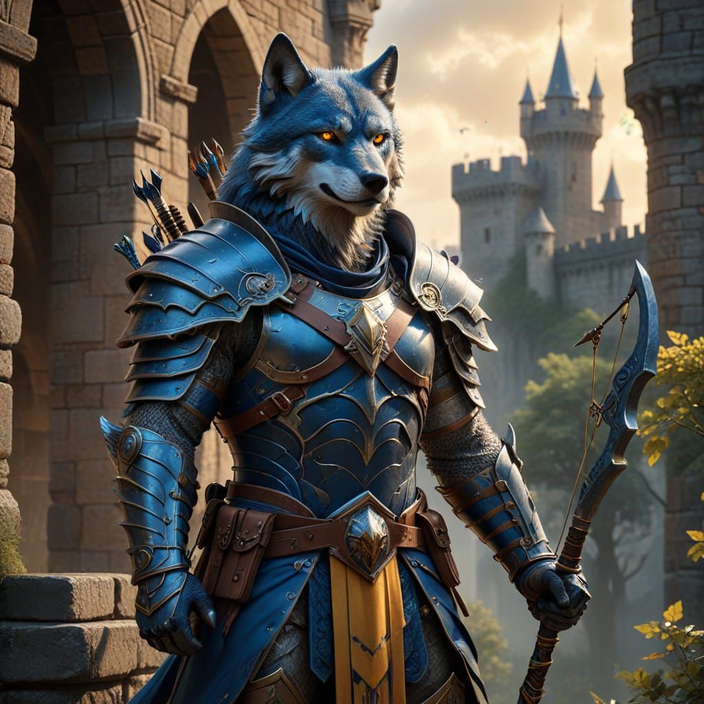 Epic Blue Wolf Warrior in Archer's Regalia near Ma... - AI Art