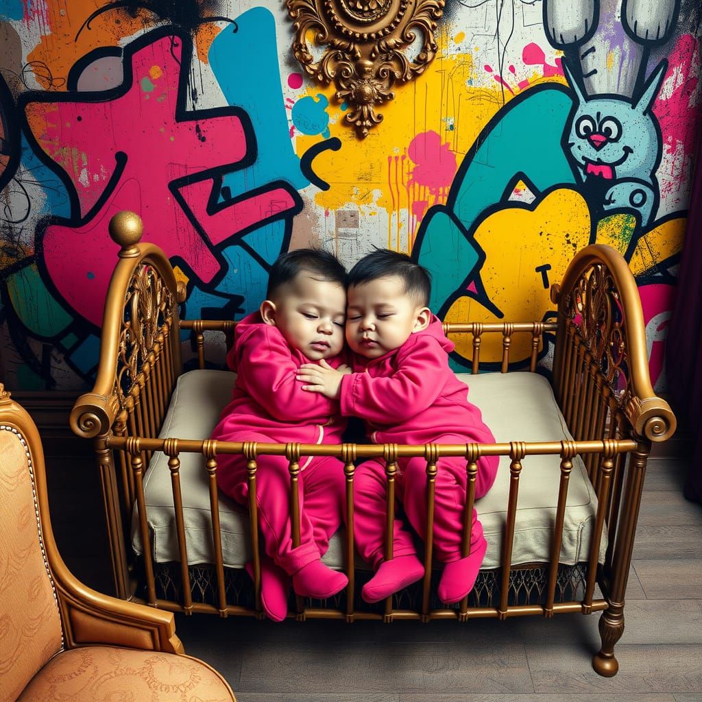 Tender Brothers Embrace in Luxurious Mansion Crib - AI Art