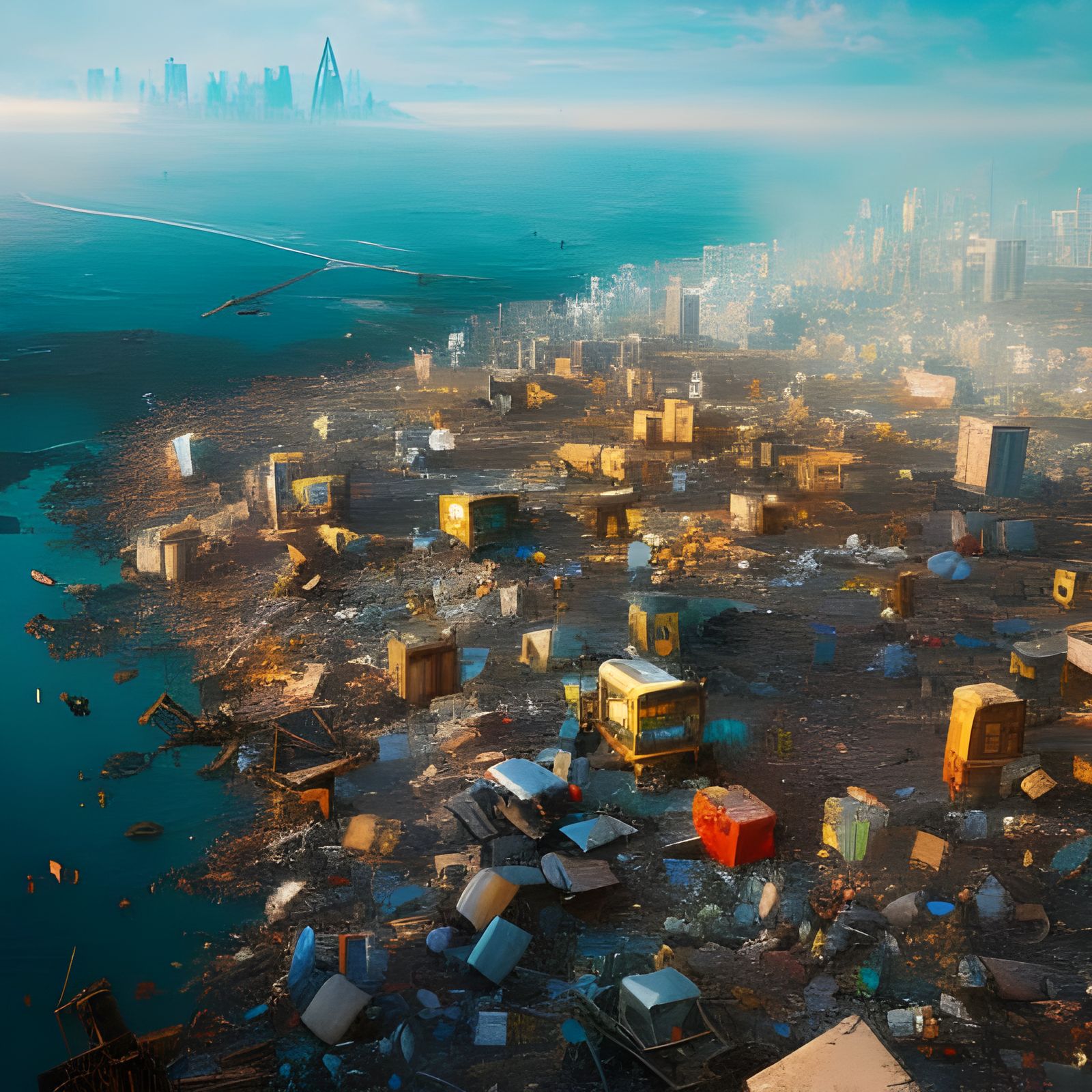 Contained Chaos : City & Garbage Island ... - AI Generated Artwork - NightCafe Creator
