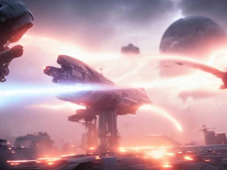 Oceanic storm battle at sea’s edge: repelling alien spaceships in 2057. ...