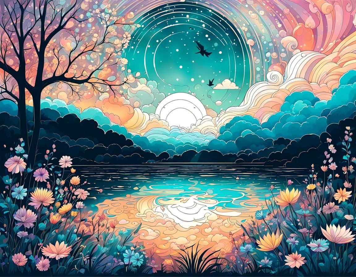 Random Sunset at Lake - AI Generated Artwork - NightCafe Creator
