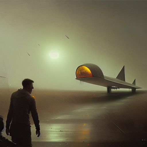 Spaceship landing in fog 8k by Pino Daeni sinister by Greg Rutkowski ...