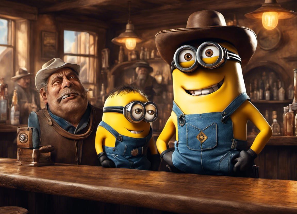 Minion cowboys in a bar - AI Generated Artwork - NightCafe Creator