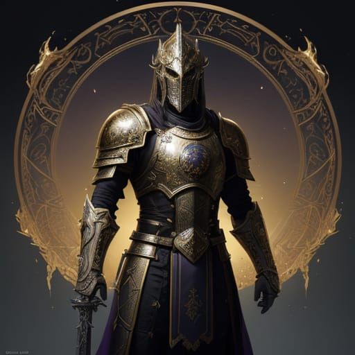 Ethereal Knight in Rich, Deep Purple and Gold Armo... - AI Art