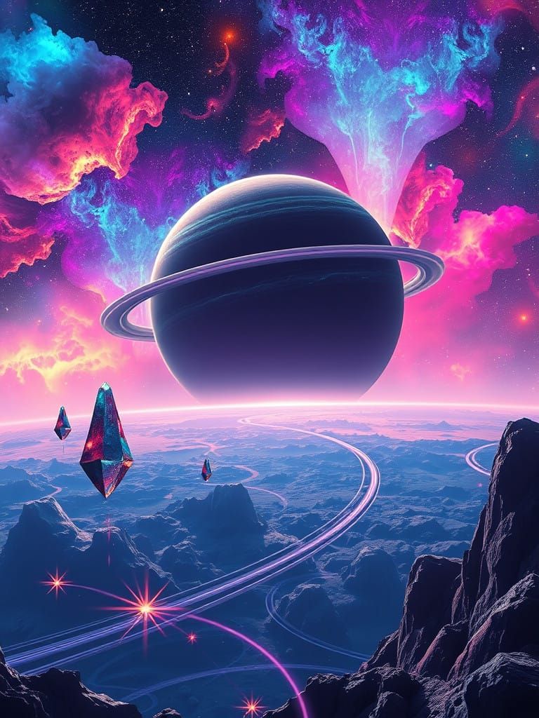 surreal outer space - Surreal Cosmic Dreamscape in Vibrant,...
