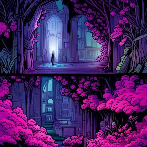 a multi-story mystical treehouse full of magical creatures, paths, and ...