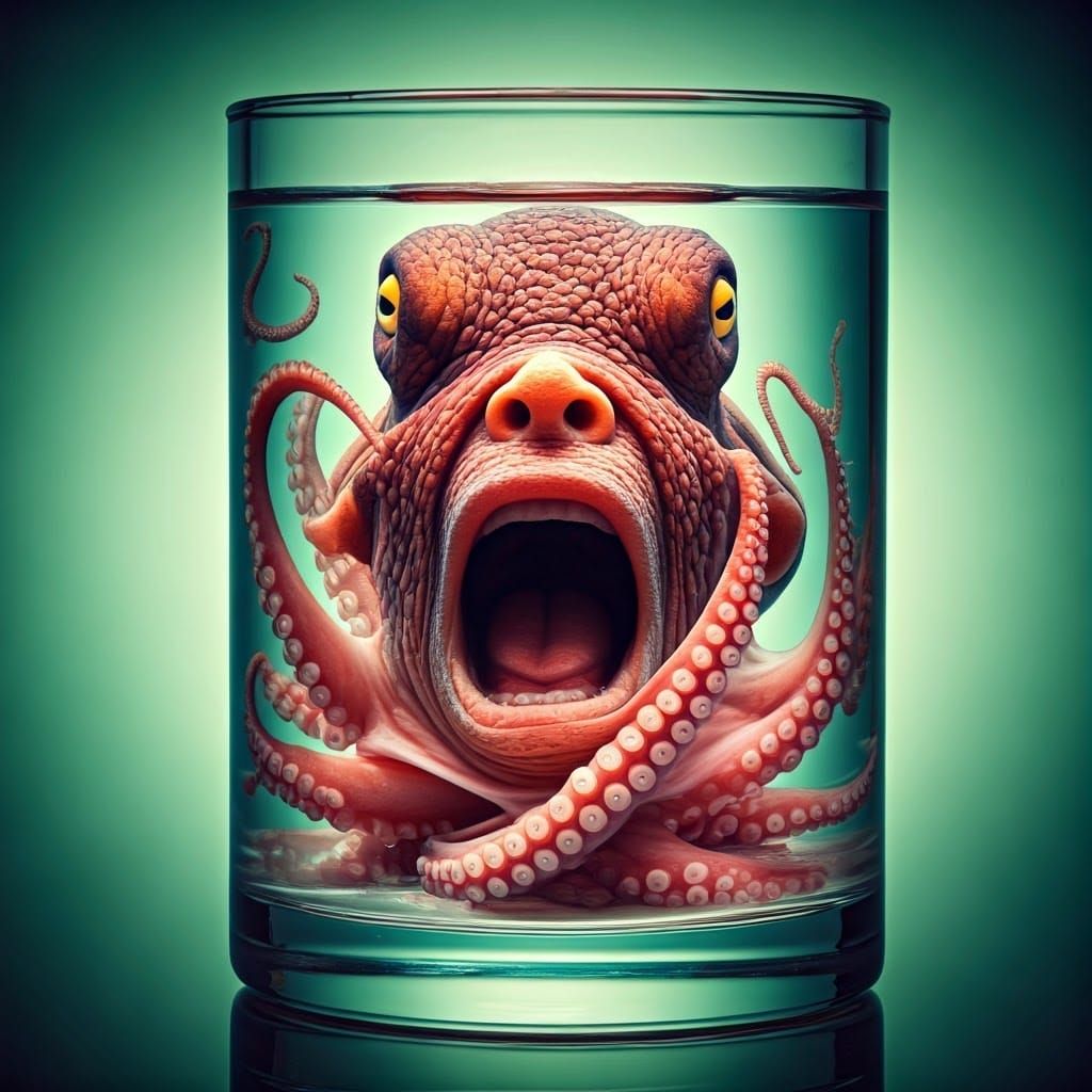 Surreal Close-up of Octopus Face in Glass with Ten... - AI Art