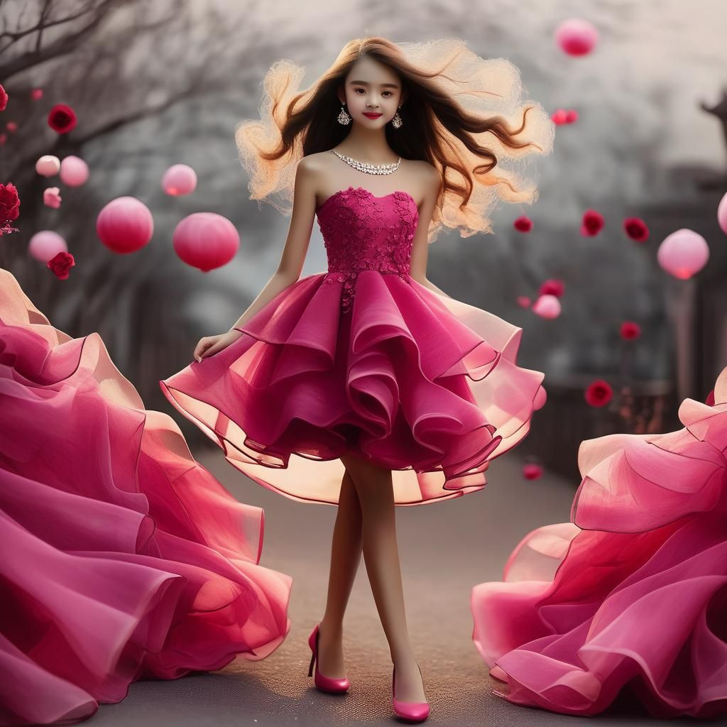 Deep Pink Mini Evening Dress Realistic & Creative. Redone. - AI Generated Artwork - NightCafe ...