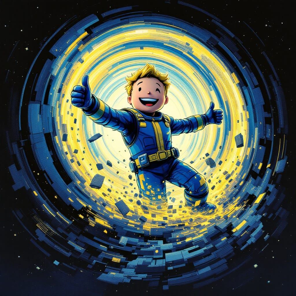 Retro-Futuristic Vault Boy Transcends Reality - AI Art