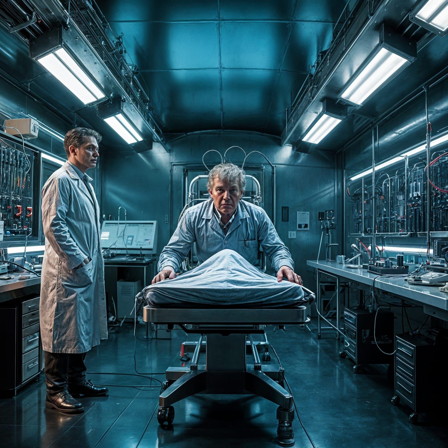 A modern day Dr Frankenstein in his shiny stainless steel laboratory ...