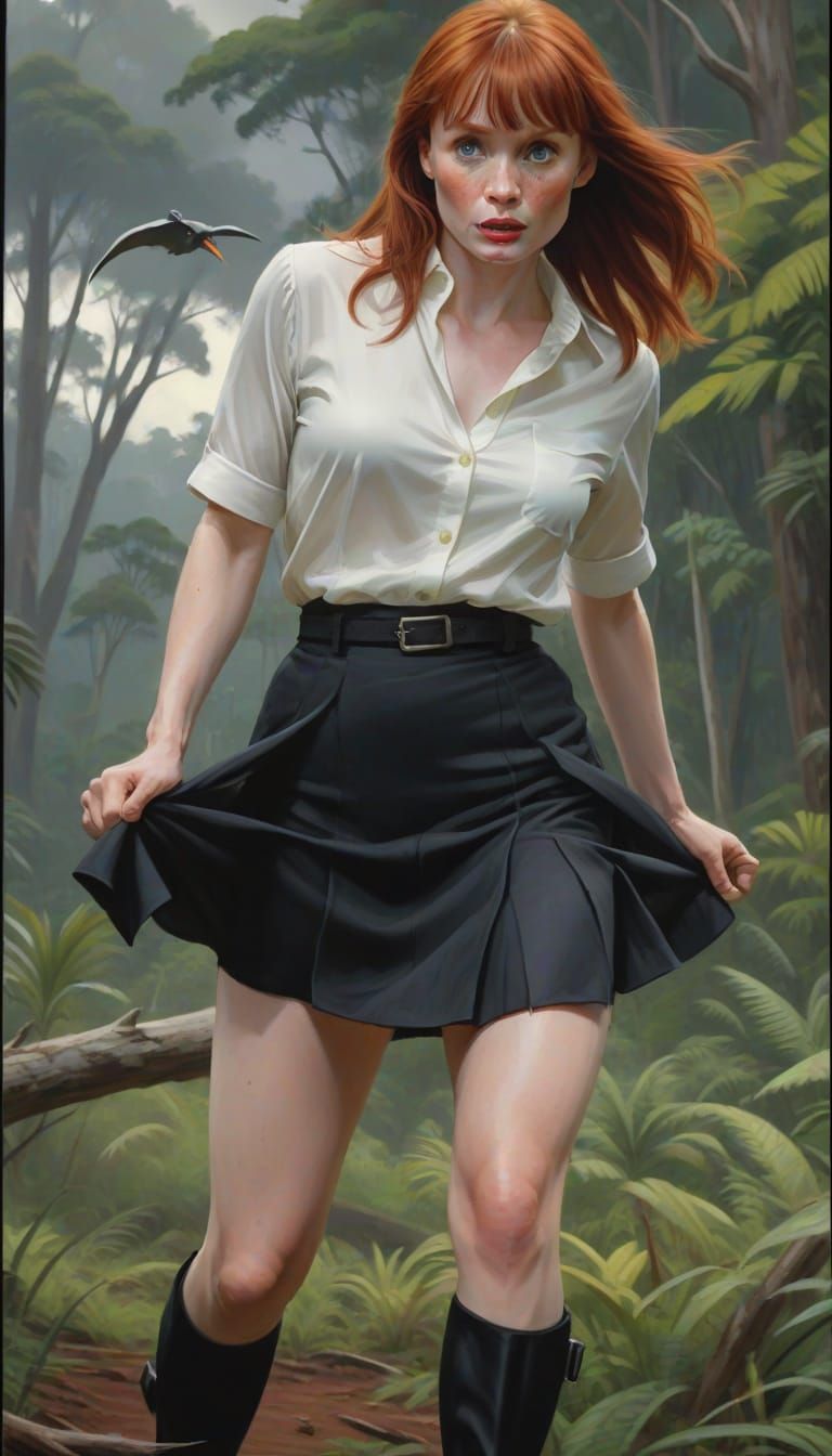 Claire Dearing - Woman Running from Raptors in Tropical Sett...