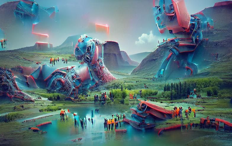 A.i robotic landscape by Vincent Di Fate and Beeple digital ...