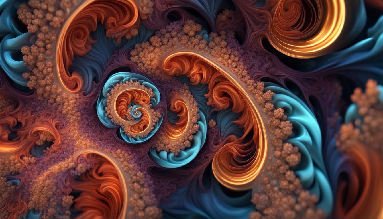 a intricate and complex swirling fractal made of 3d textures, complex ...