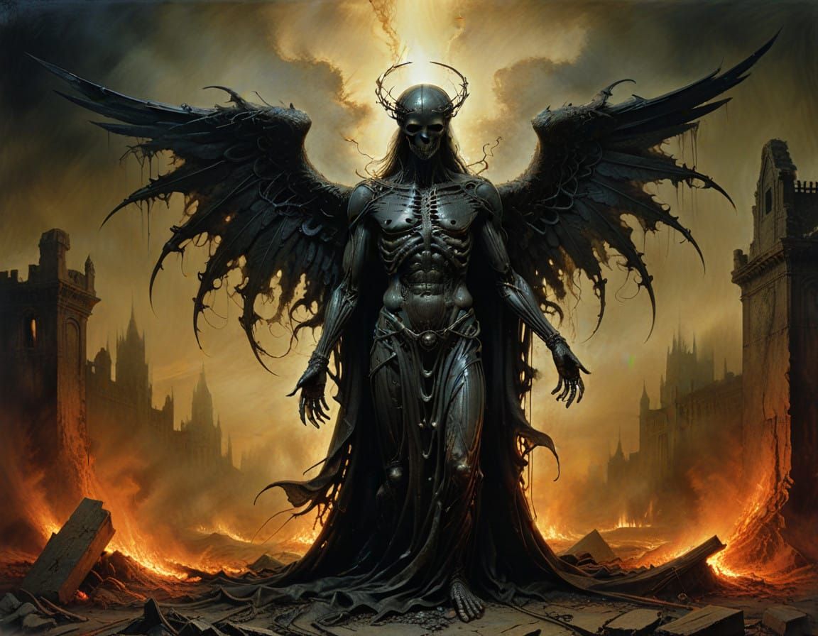 Fallen Angel in Dark, Gothic Splendor - AI Art
