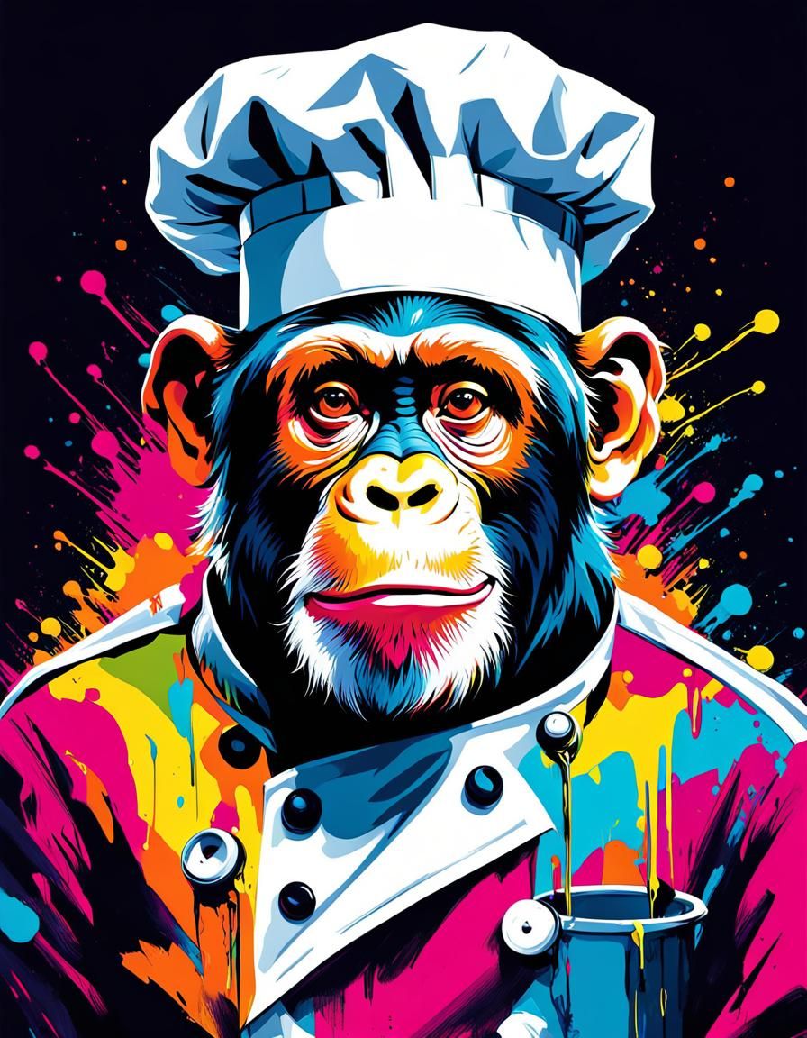 funky chimpanzee dressed like a Chef by Francoise Nielly, graffiti art ...