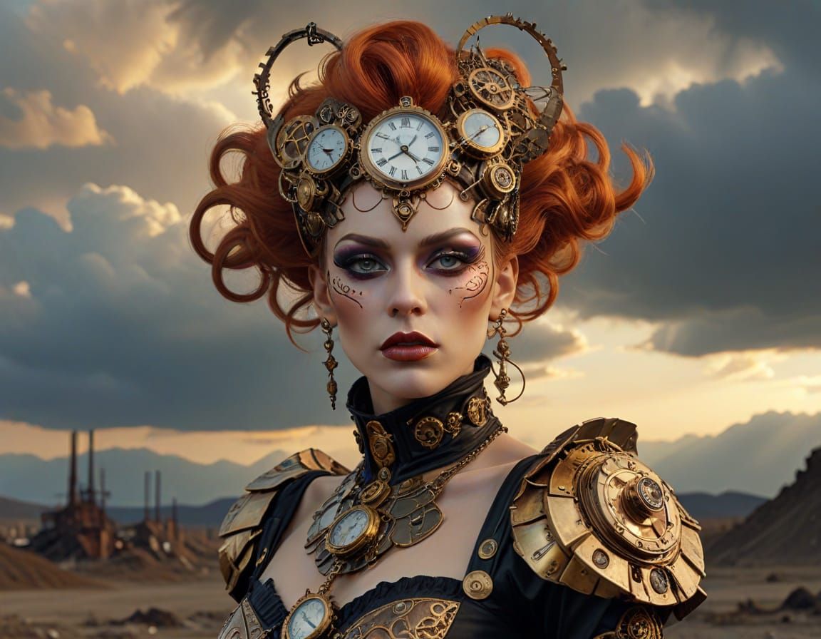 Steampunk Drag Queen in Desolate Wasteland - AI Art