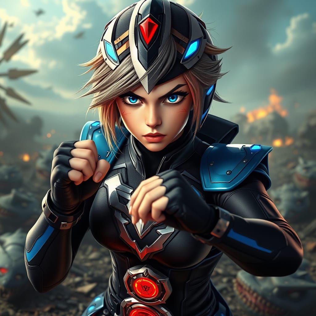 Sleek Princess Zelda in Futuristic Kamen Rider Cos... - AI Art