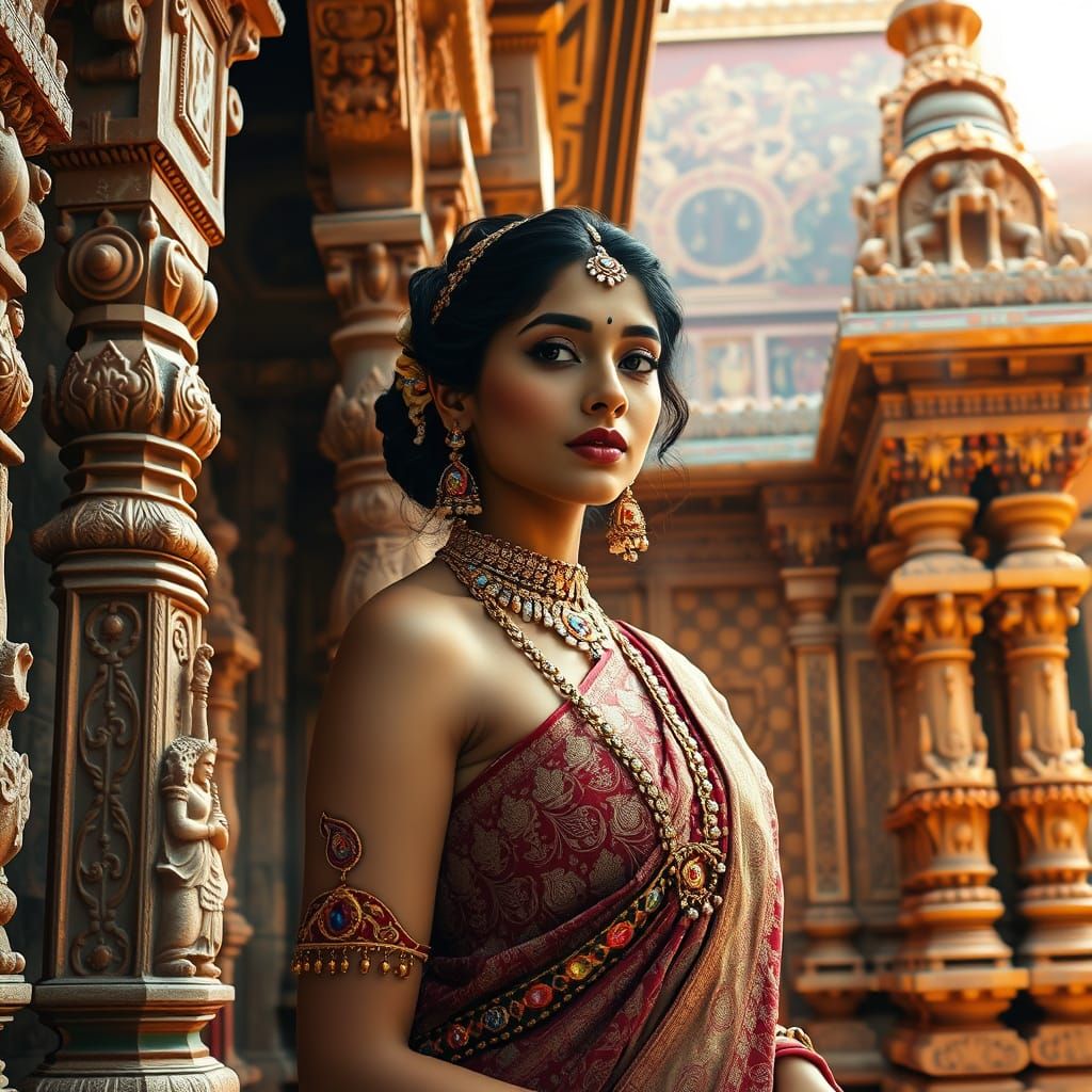 Serenely Adorned Indian Goddess in Ancient Temple ... - AI Art