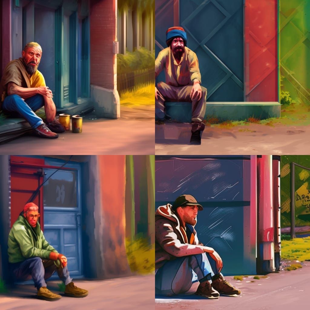 A tramp sits by a road - AI Generated Artwork - NightCafe Creator