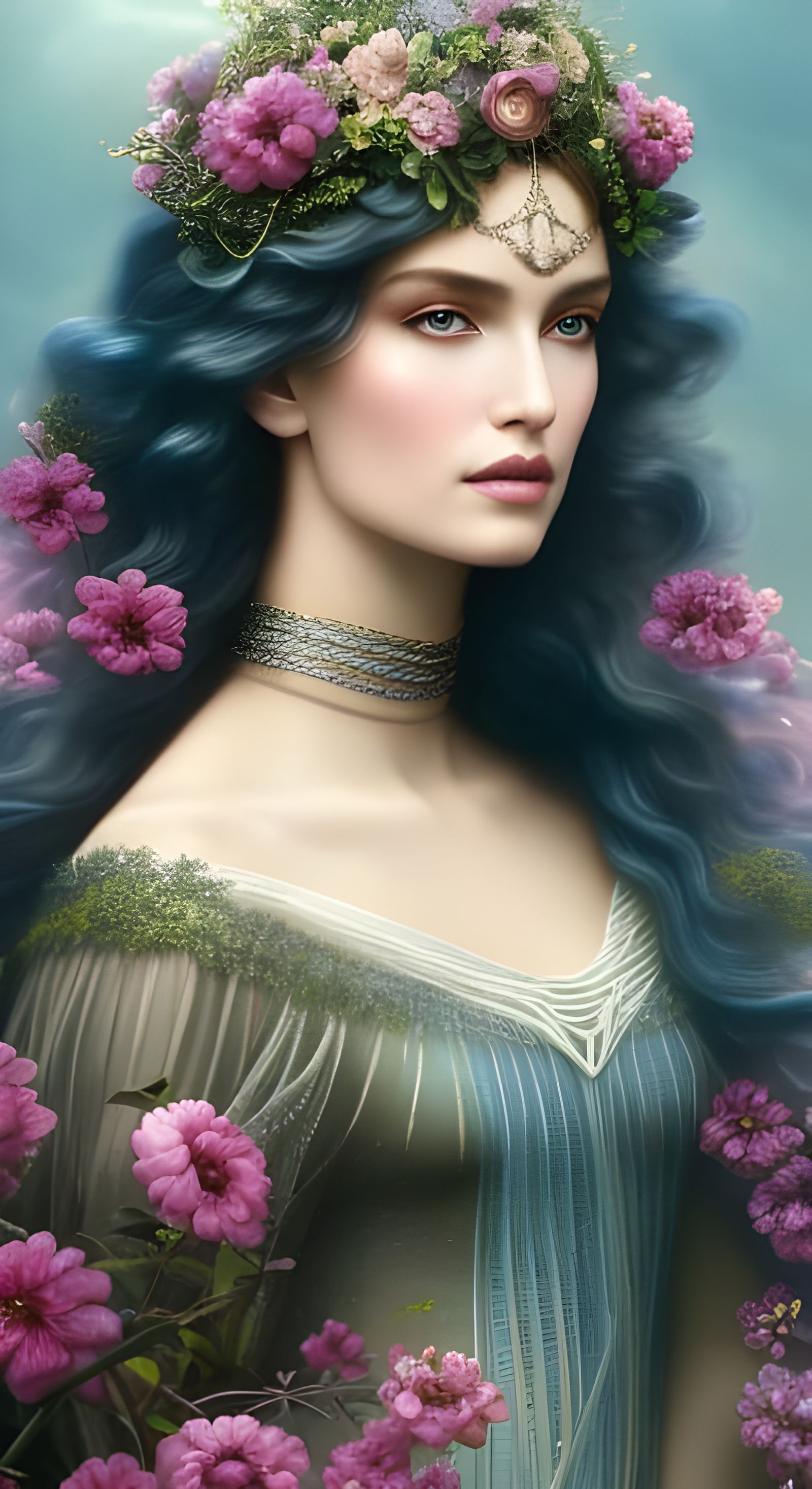 Portrait Of a wavy haired ethereal queen goddess of ⭐️ surrounded by ...