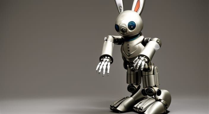 Anthropomorphic Metal Mechanical Cyborg rabbit with large ears, fixing ...