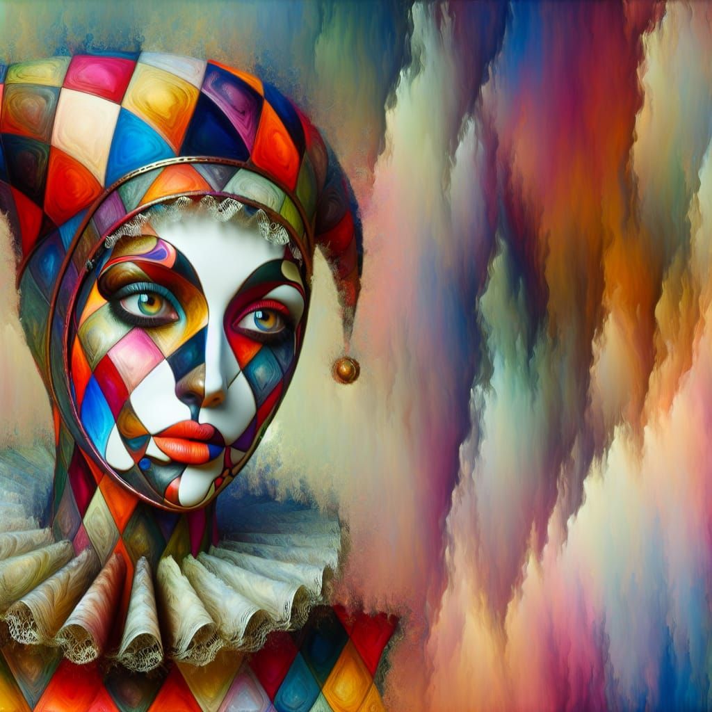 steampunk harlequin Surreal Patchwork of a Woman, with big colorful ...