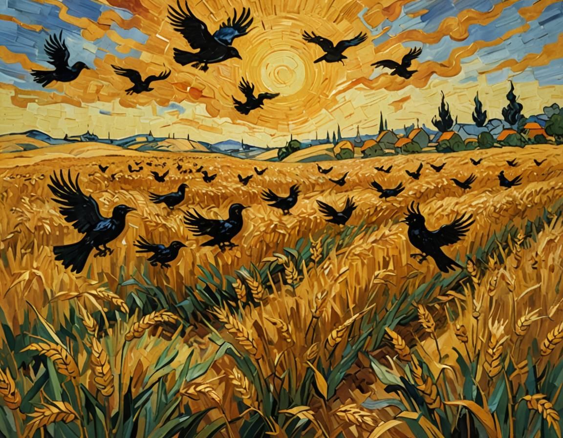 Wheatfields with crows - AI Generated Artwork - NightCafe Creator