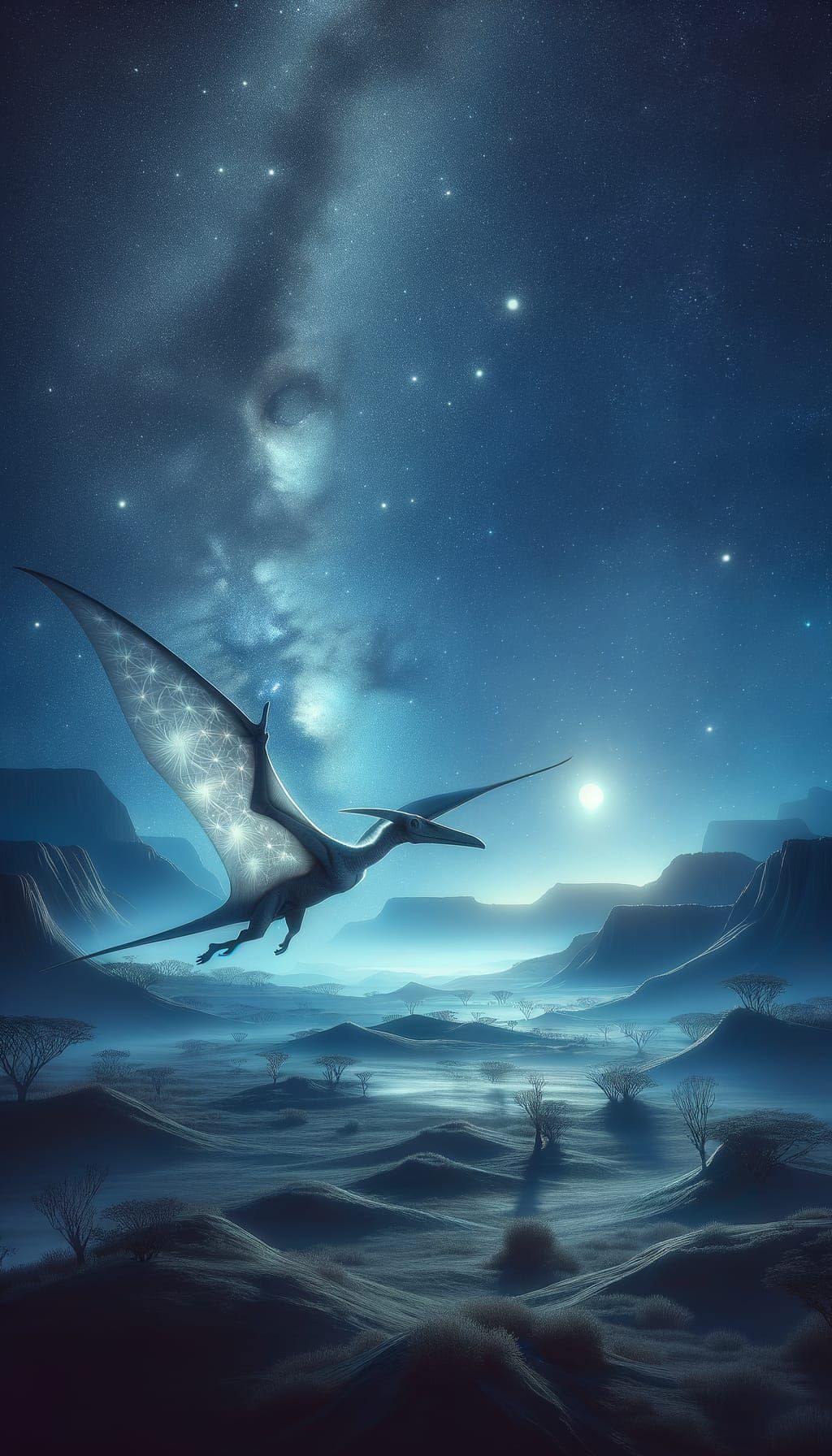 Starlight Pterodactyl - Majestic Pterodactyl Under Starlit S...
