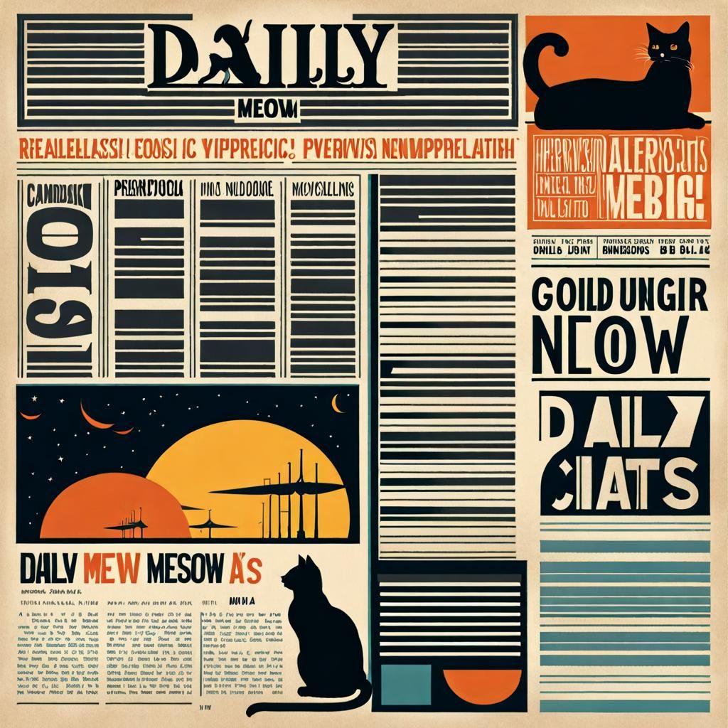 Hyperrealistic :: hyperdetailed header "DAILY MEOW" newspaper header 1 ...