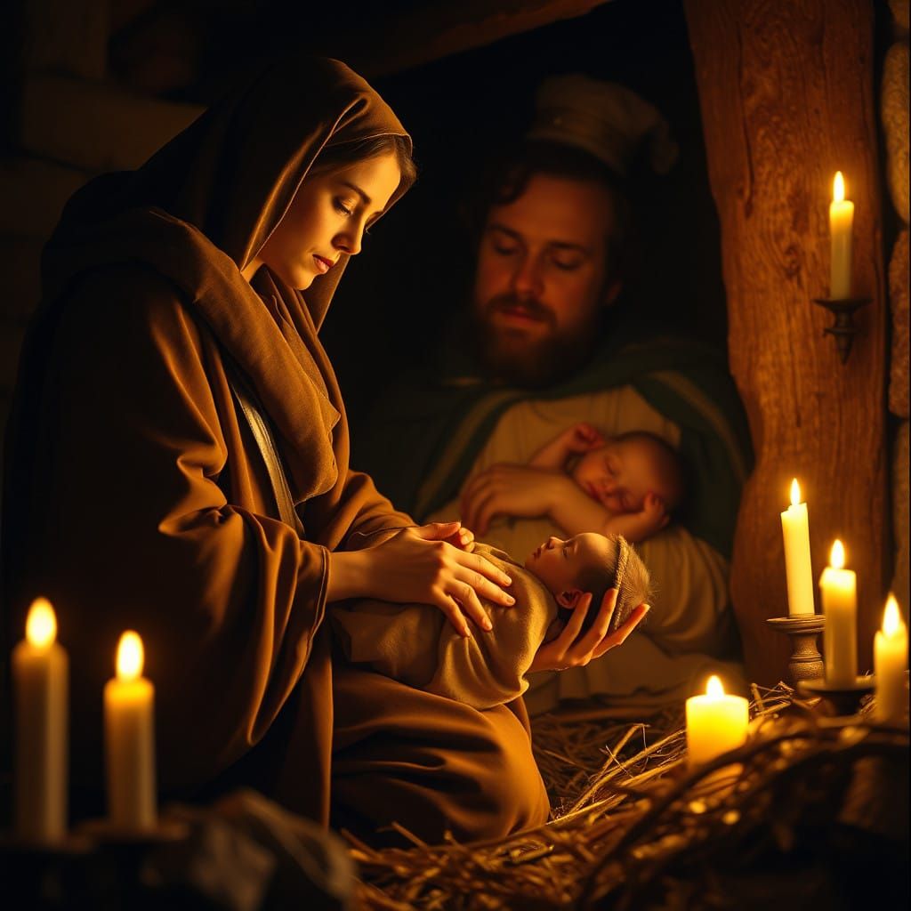 nativity scene - Renaissance-Inspired Altarpiece in Earthy T...