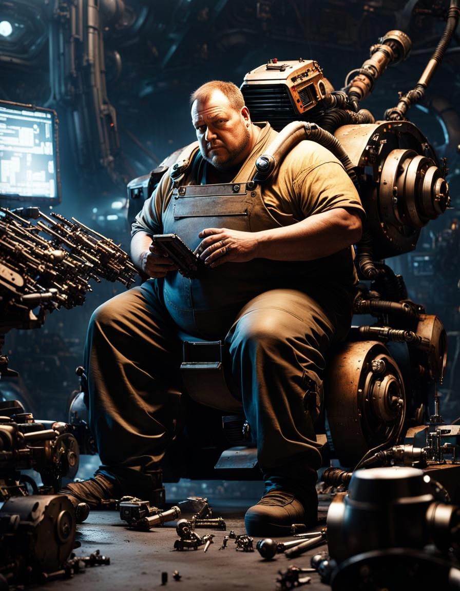 Sci-Fi Workshop: Overweight Mechanic - AI Generated Artwork - NightCafe ...