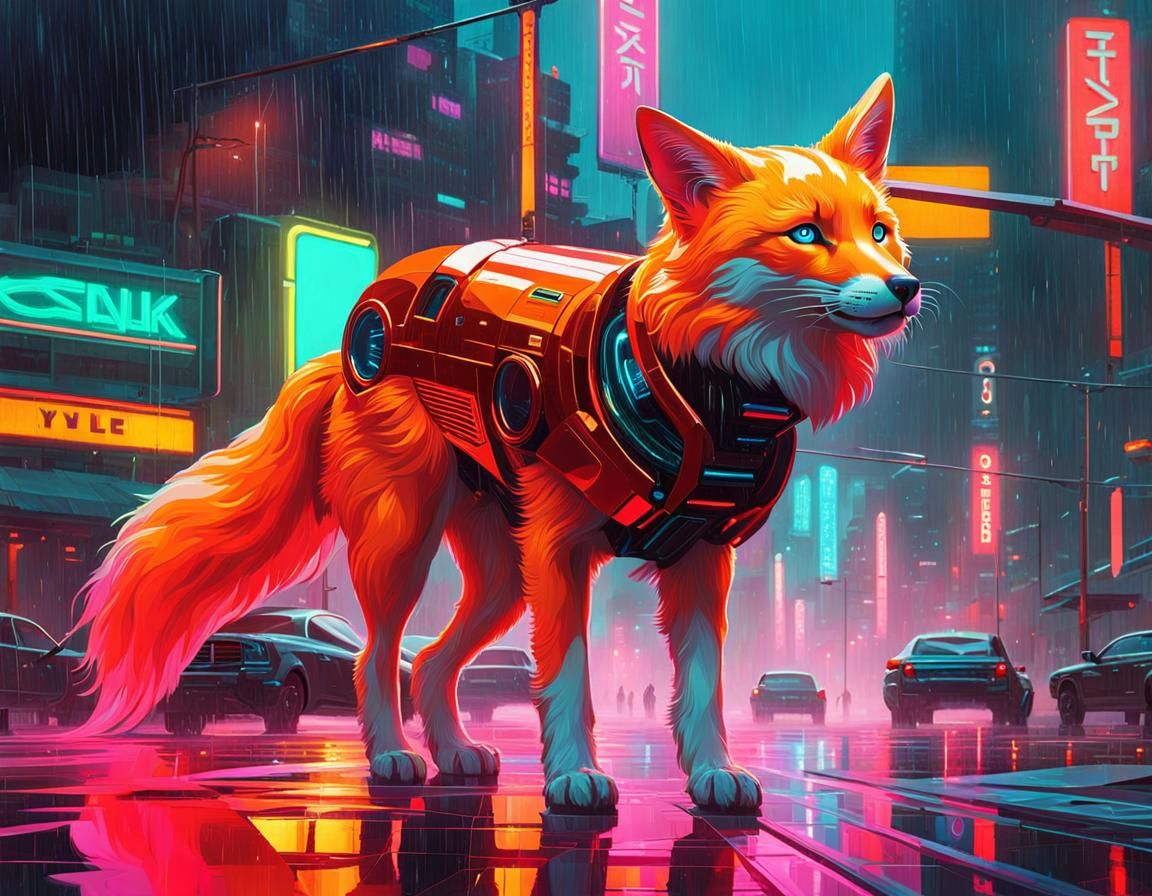Cybernetic fox in the rain - AI Generated Artwork - NightCafe Creator