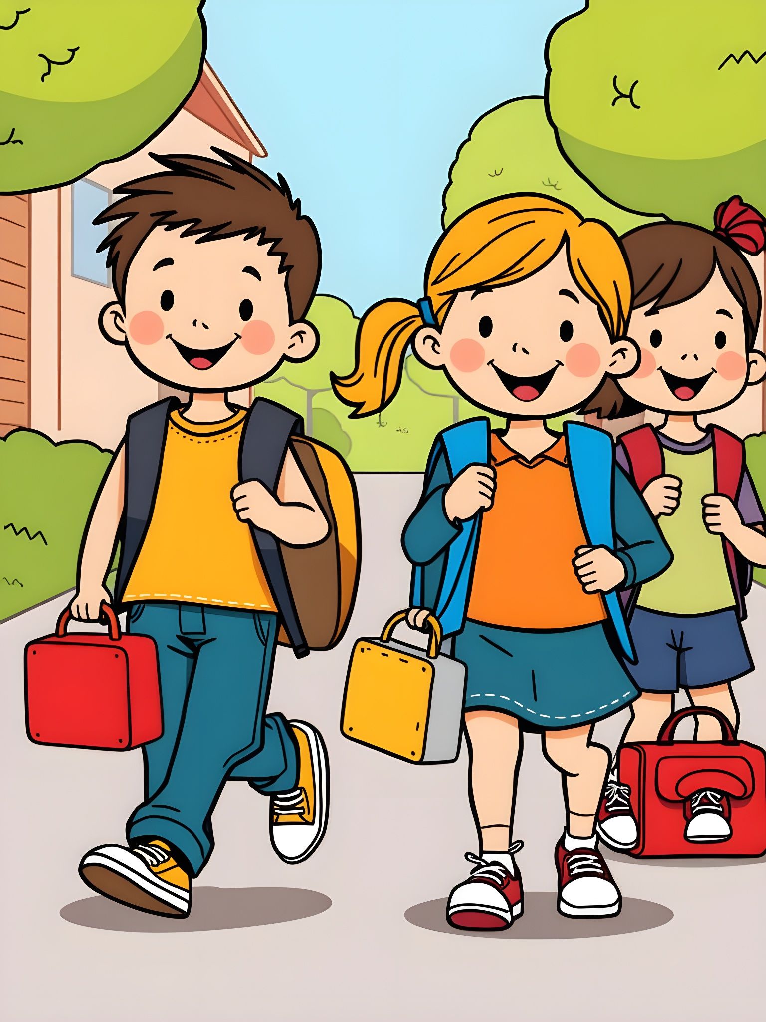2D cartoon art - Cartoon Art: First-Graders Going to School