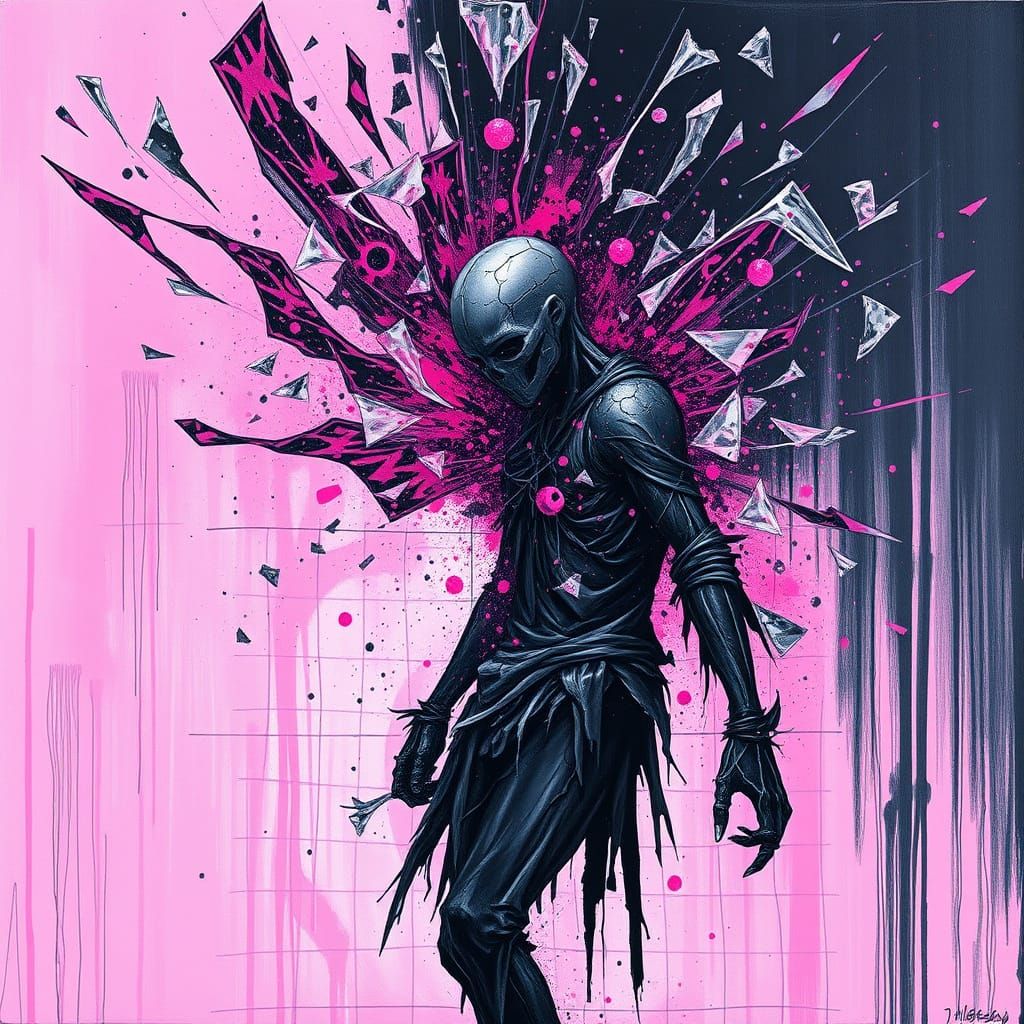 Surreal Quantum Dissolution in Vibrant Pink and Bl... - AI Art