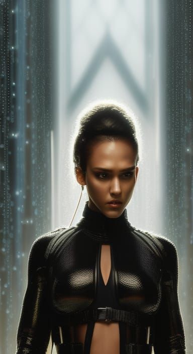 Jessica Alba in black clothes in the Matrix - AI Art