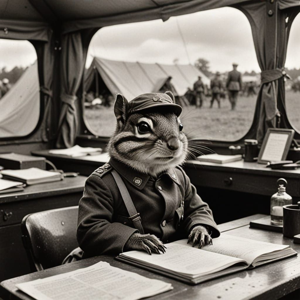Black and white photo of a chipmunk in a world war one general's ...