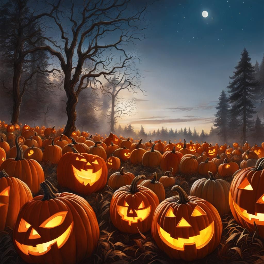 Jack-O-Lantern Pumpkin Patch - AI Generated Artwork - NightCafe Creator