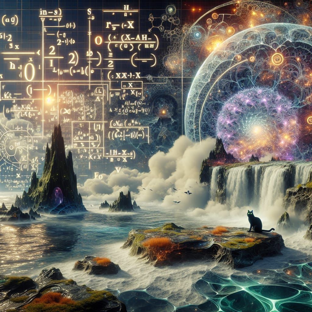 Math Art, black cat - Dreamlike Surrealism of Math and Natu...