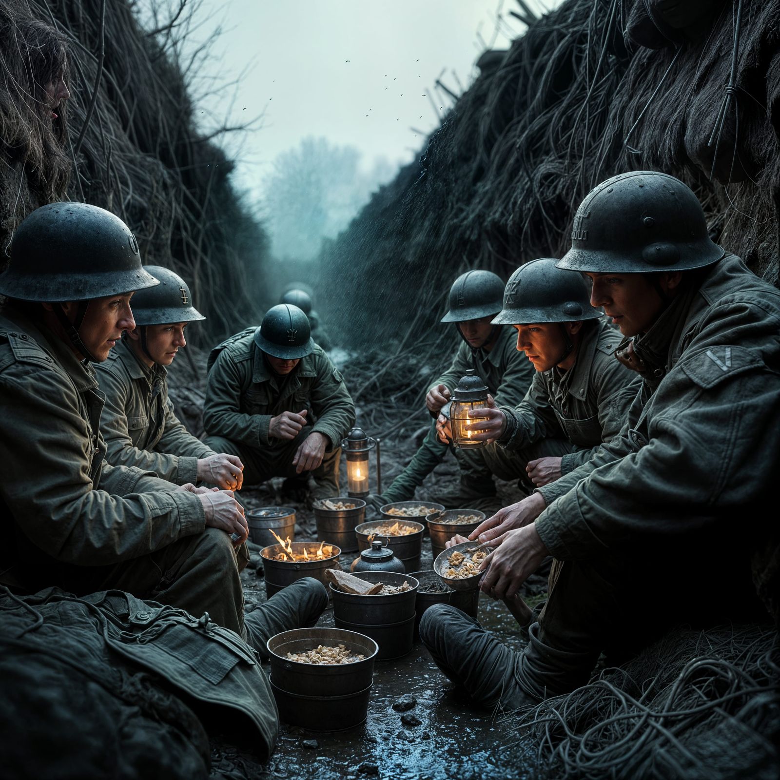 German troops in the trenches. - WW2 German Soldiers in Damp...