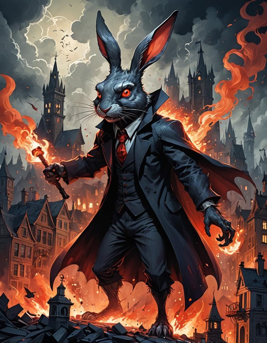 Majestic Vampire Rabbit Bringer of Doom in a Citys... - AI Art