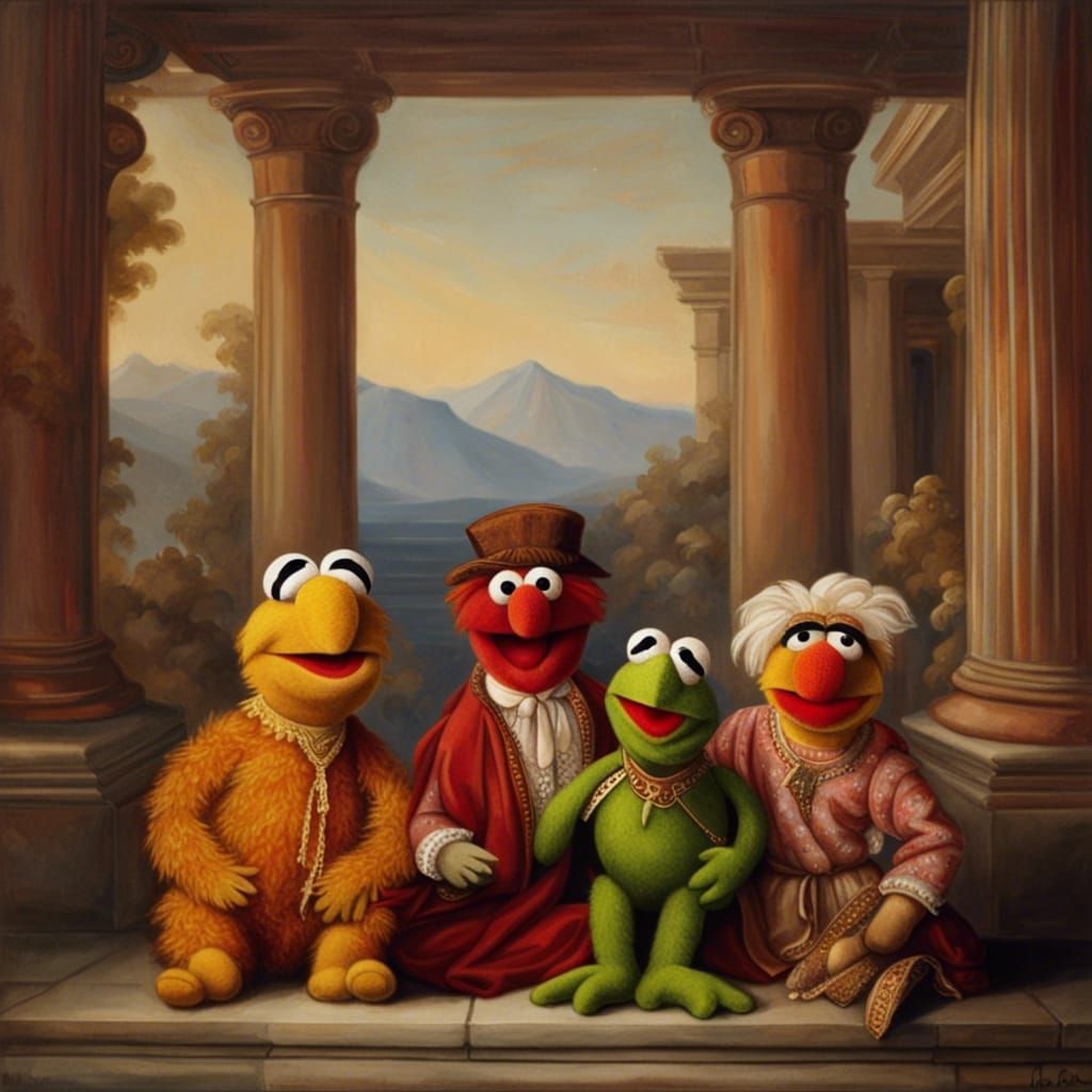 Four muppets in a greek temple - AI Generated Artwork - NightCafe Creator