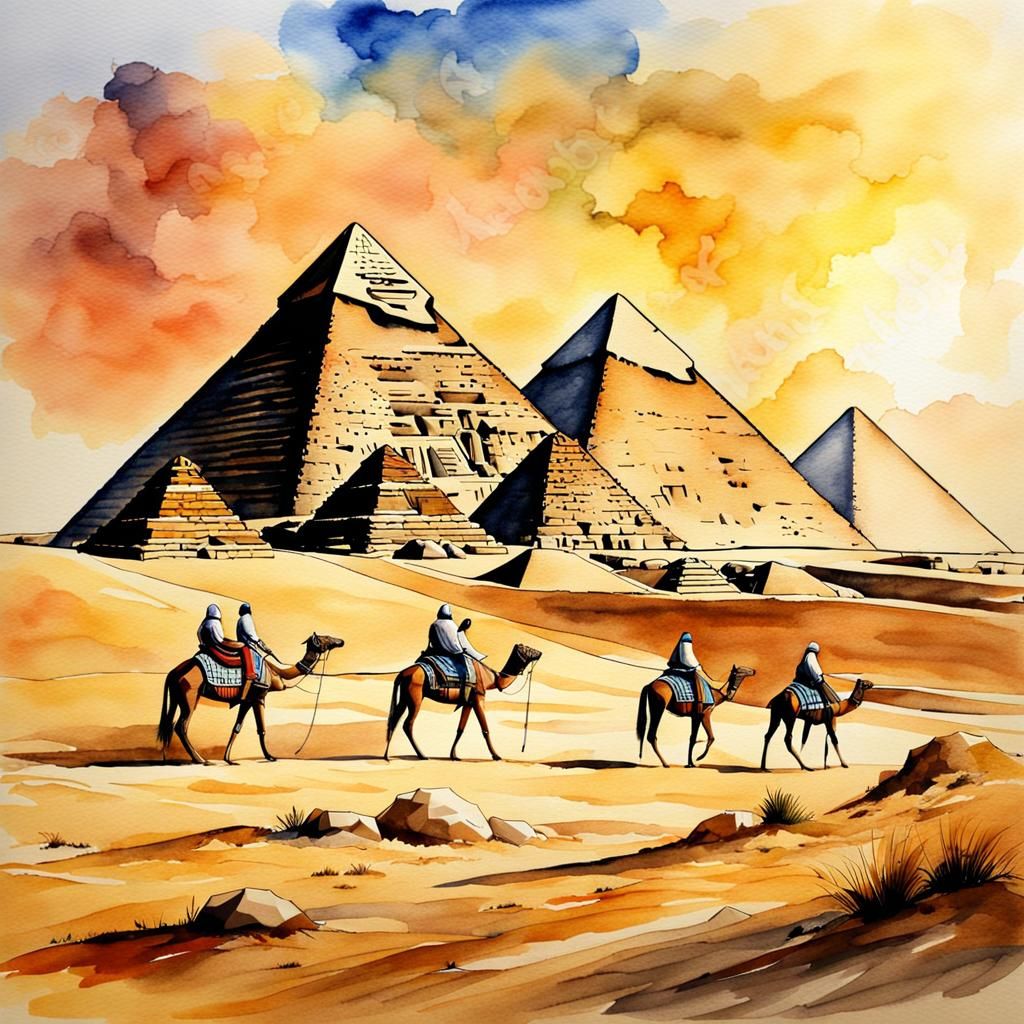 Watercolor painting of the Egyptian pyramids - AI Generated Artwork ...