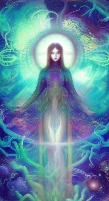 Universe-beautiful fate hybrid woman in mycelium network in warped ...