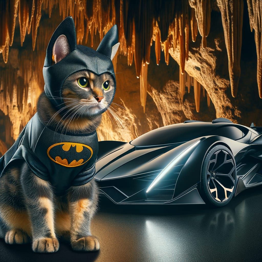 Batman in his cave with his Batmobile! - AI Generated Artwork ...