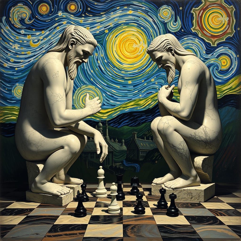 The Eternal Chess Game in Vibrant Van Gogh Style - AI Art