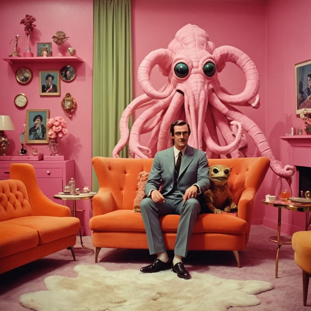 Scene from a liminal space type retro style living room, walls are ...