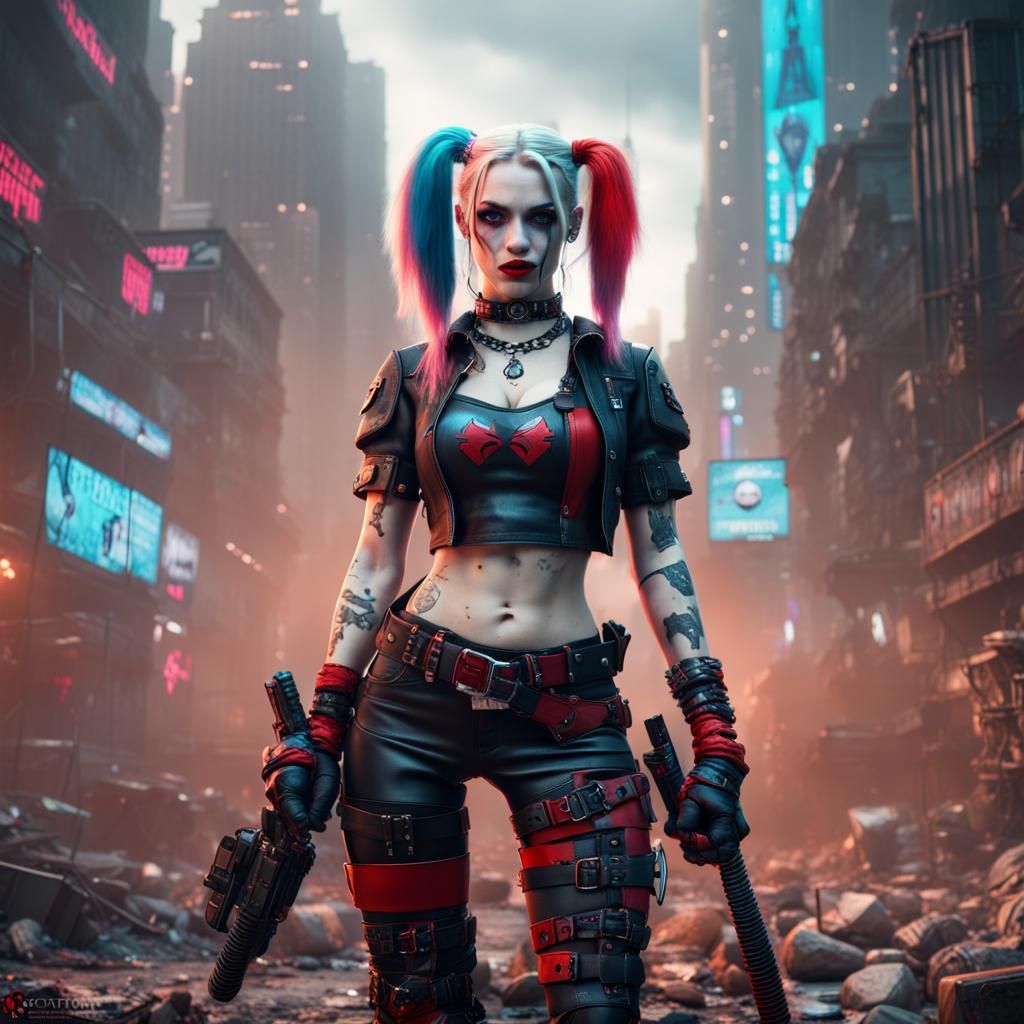 Cyber goth harley Quinn in dystopian world - AI Generated Artwork ...
